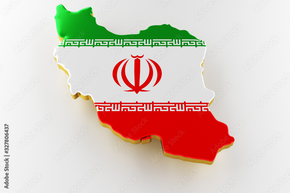 Стоковая иллюстрация «3D map of Iran. Map of Iran land border with flag ...