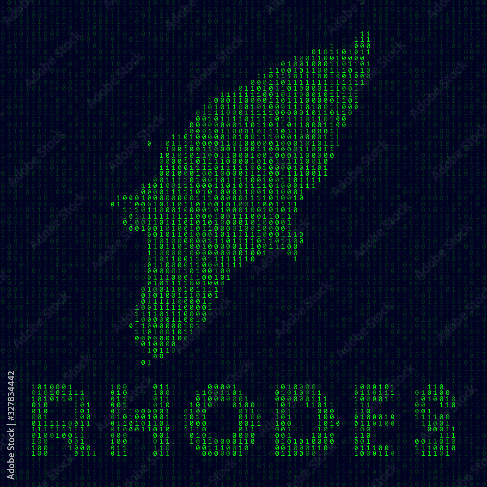 Digital Rhodes logo. Island symbol in hacker style. Binary code map of ...