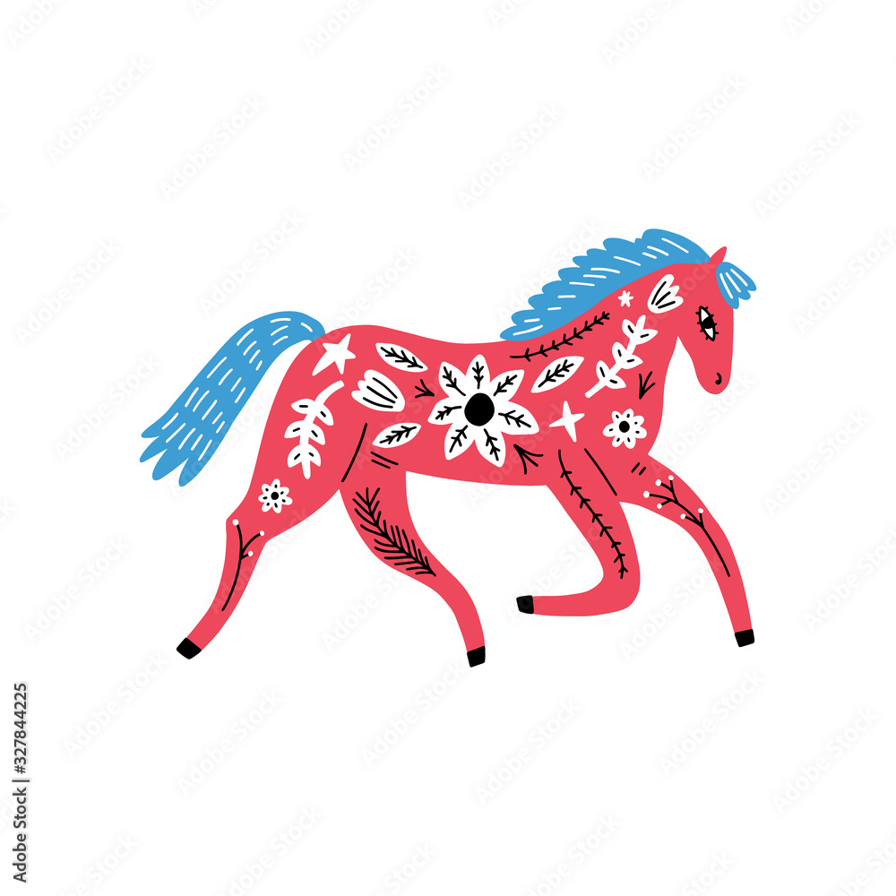 Modern folk tribal boho patterned animal in Scandinavian style. Floral ...