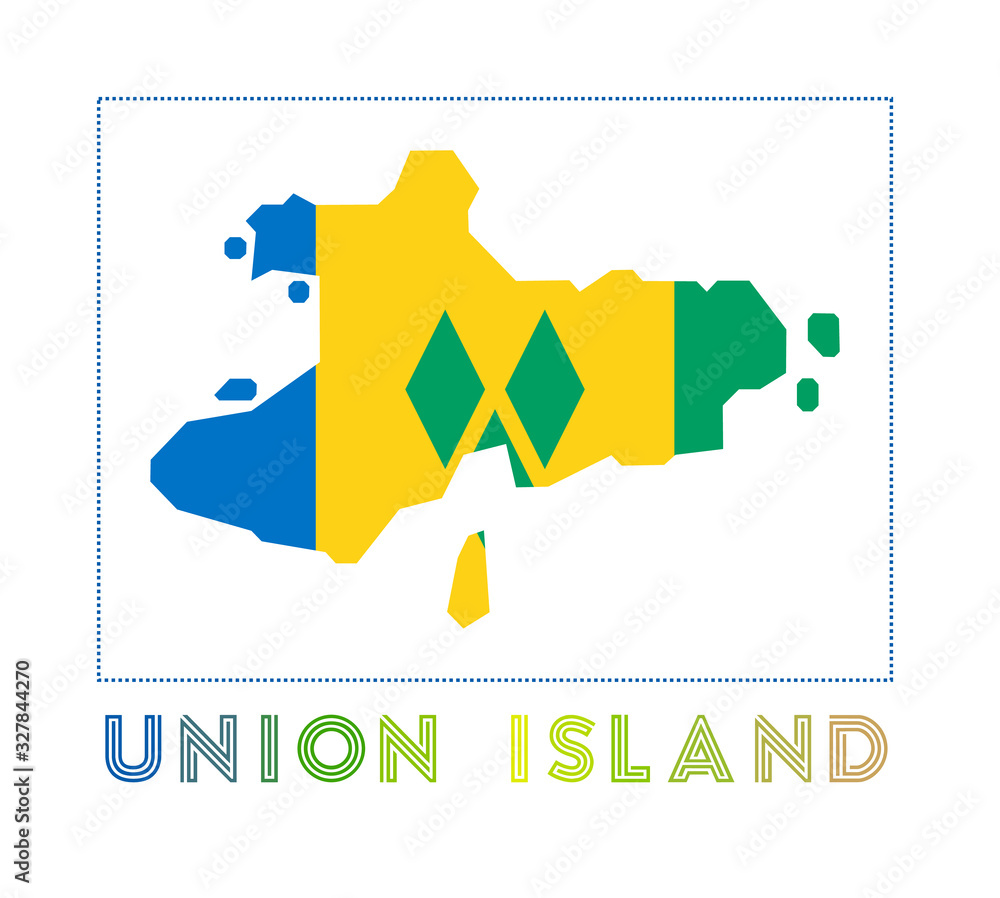 Union Island Logo. Map of Union Island with island name and flag ...