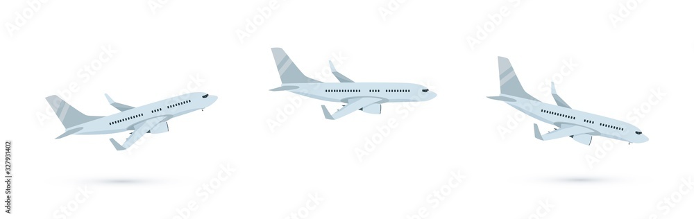 Vector set of cartoon illustration of passenger airplane isolated on ...
