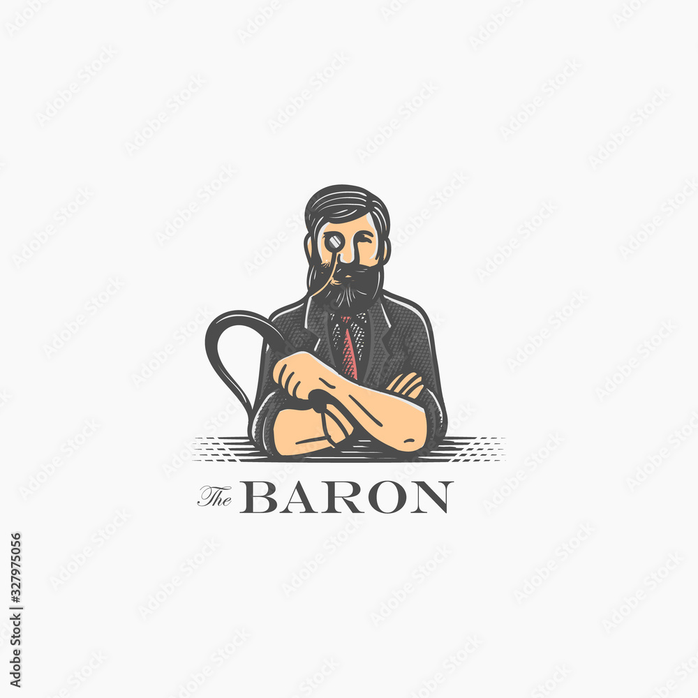 Vintage character baron holding whip iconic premium vector logo. Design ...