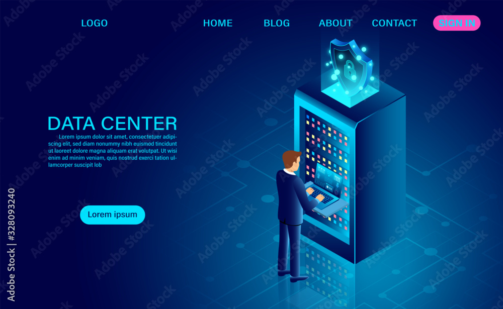 Data center server room and big data processing Protecting data ...