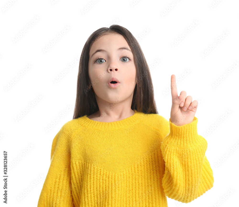 Portrait of cute little girl on white background Stock Photo | Adobe Stock