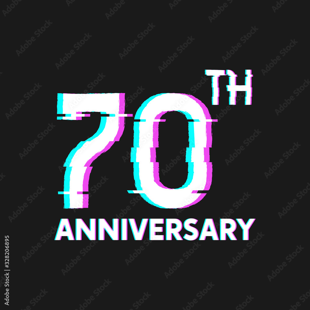 70th Years Anniversary Logo with Glitch Effect Style Vector for Banner ...