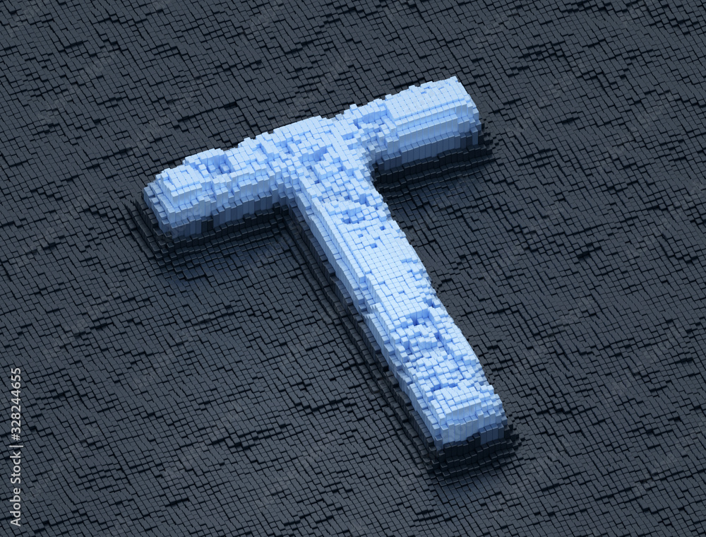 Letter T futuristic random building blocks design in orthographic view ...