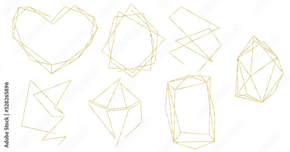 Gold texture one line art style set of geometric shapes. Stock ...