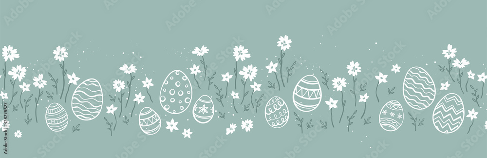 Cute hand drawn easter eggs horizontal seamless pattern, fun easter ...
