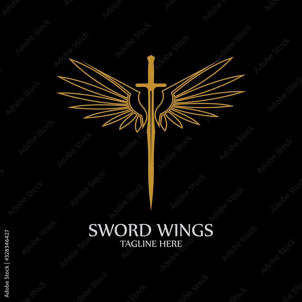 Sword with Wings. Golden Sword Symbol on Black Background. Stock Vector ...
