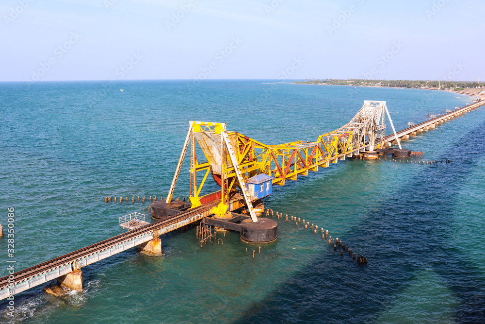 Railway Track Bridge Constructed On Indian Ocean At Pamban Island In ...