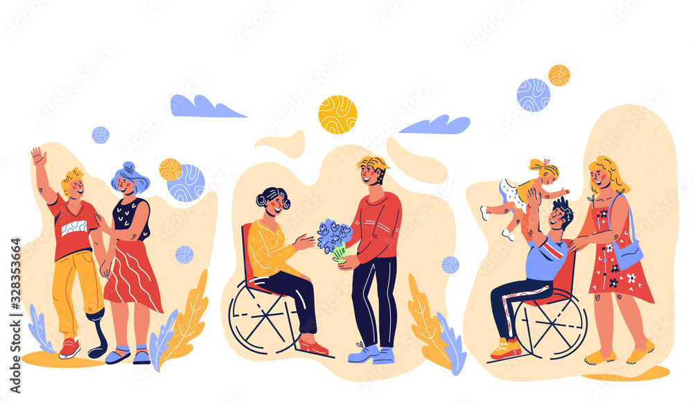 Banner for World Disability Day with disabled people in wheelchairs ...