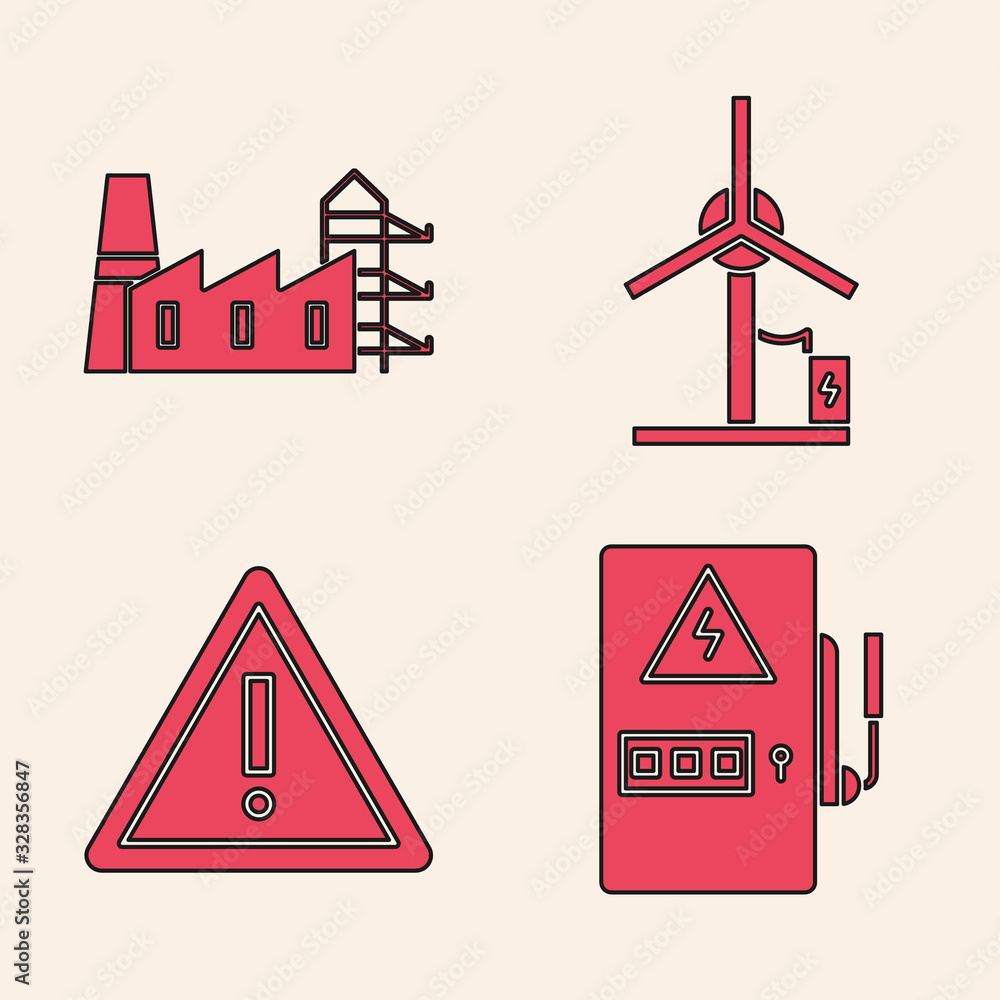 Set Electrical panel, Power station plant and factory, Wind turbine and ...