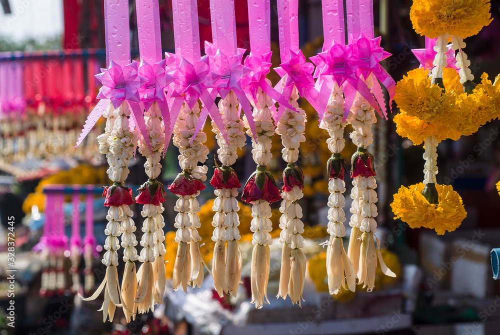 Phuang malai Traditional beautiful Thai garland made of rose and ...