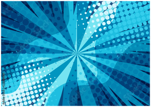 Abstract blue striped retro comic background with halftone corners and ...