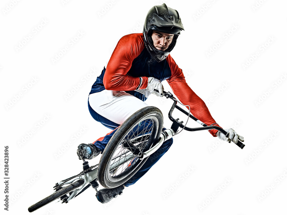 BMX racer man silhouette isolated white background Stock Photo | Adobe ...