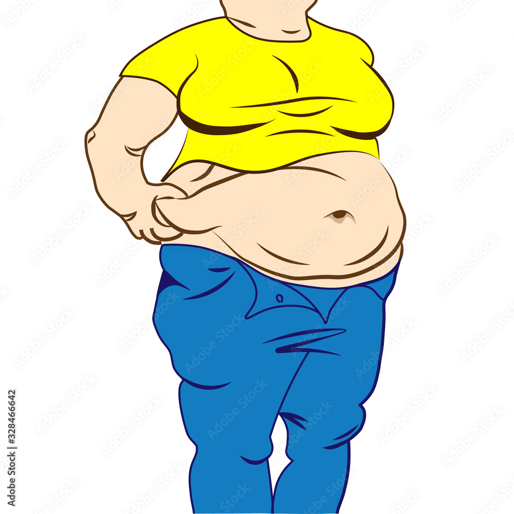 Fat woman belly illustration, cartoon style, healthcare concept. Stock ...