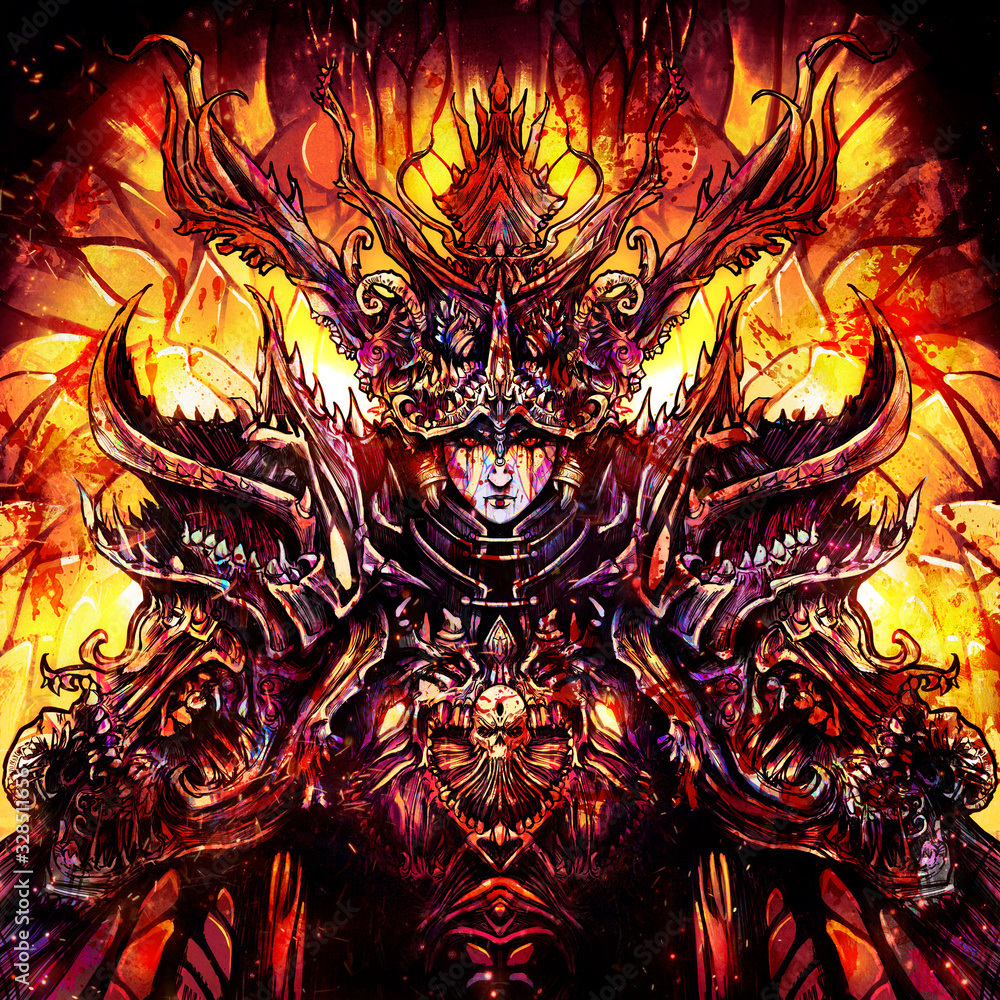 Ilustración de Stock A female demon with blood-red eyes, in a creepy ...