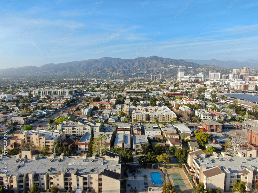 Aerial view of downtown Glendale, city in Los Angeles County ...