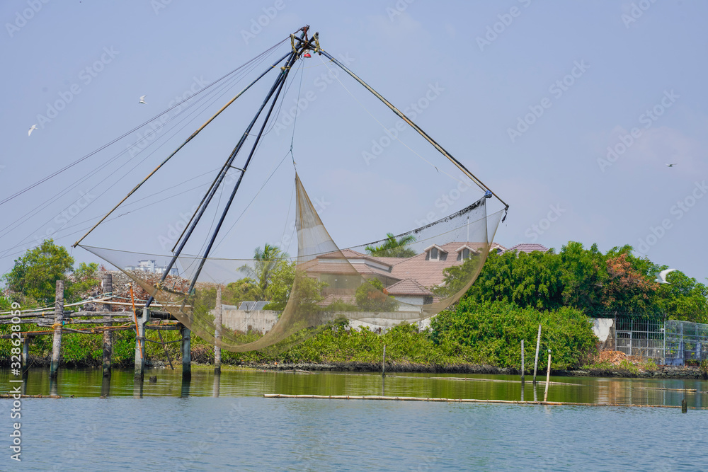 Chinese fishing nets or cheena vala are a type of stationary lift net ...