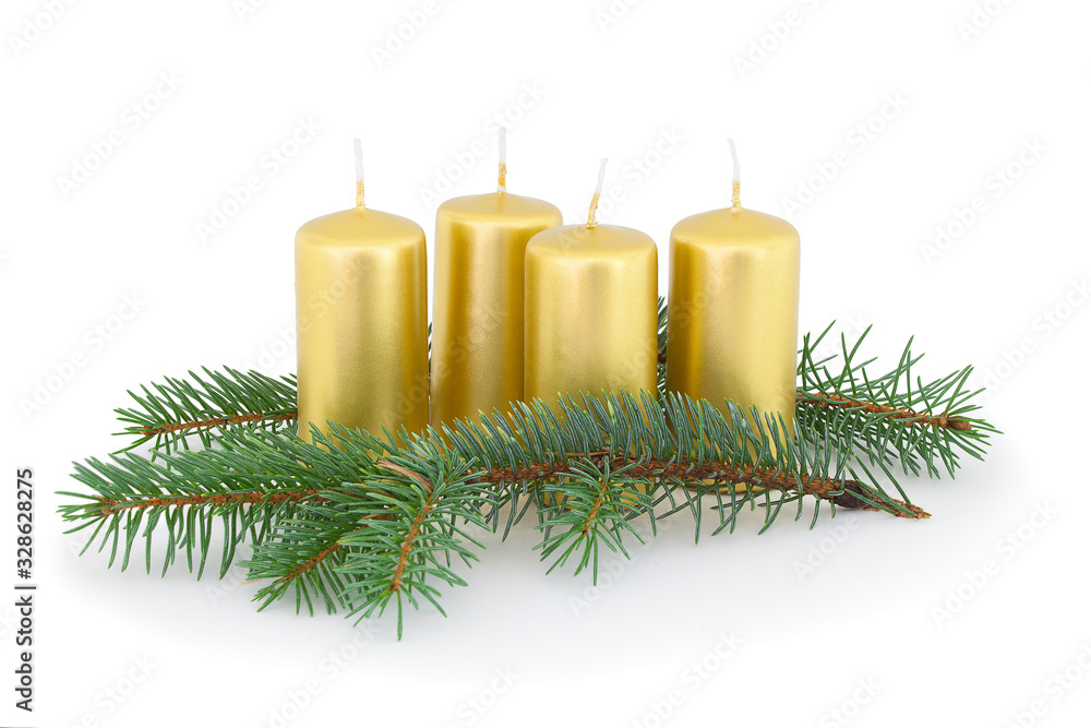 Photo Stock Advent candles with coniferous twigs. Isolated on white ...