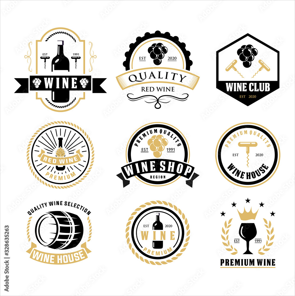 Set of wine labels. Elements for design on the wine theme. Collection ...