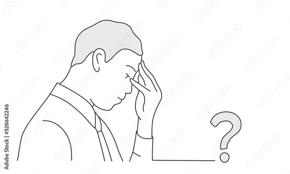 Thinking man with question mark. Hand drawn vector illustration. Stock ...