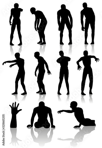 Zombies silhouette collection. Different types of undead in different ...