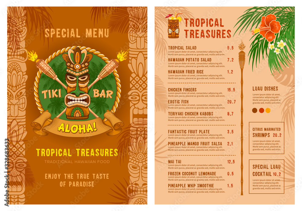 Template For Menu Of Tiki Bar Or Club Stock Vector | Adobe Stock