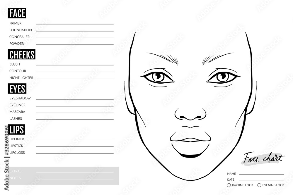 Face chart Blank. Makeup Artist Vector template. Stock Vector | Adobe Stock