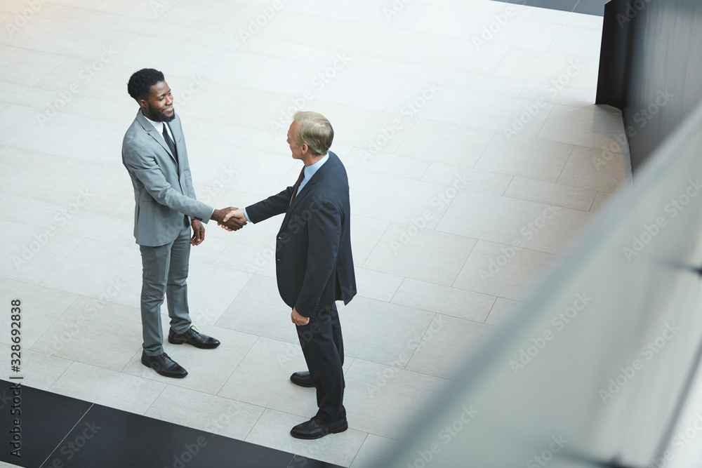 Horizontal high angle shot of two businessmen wearing stylish suits ...