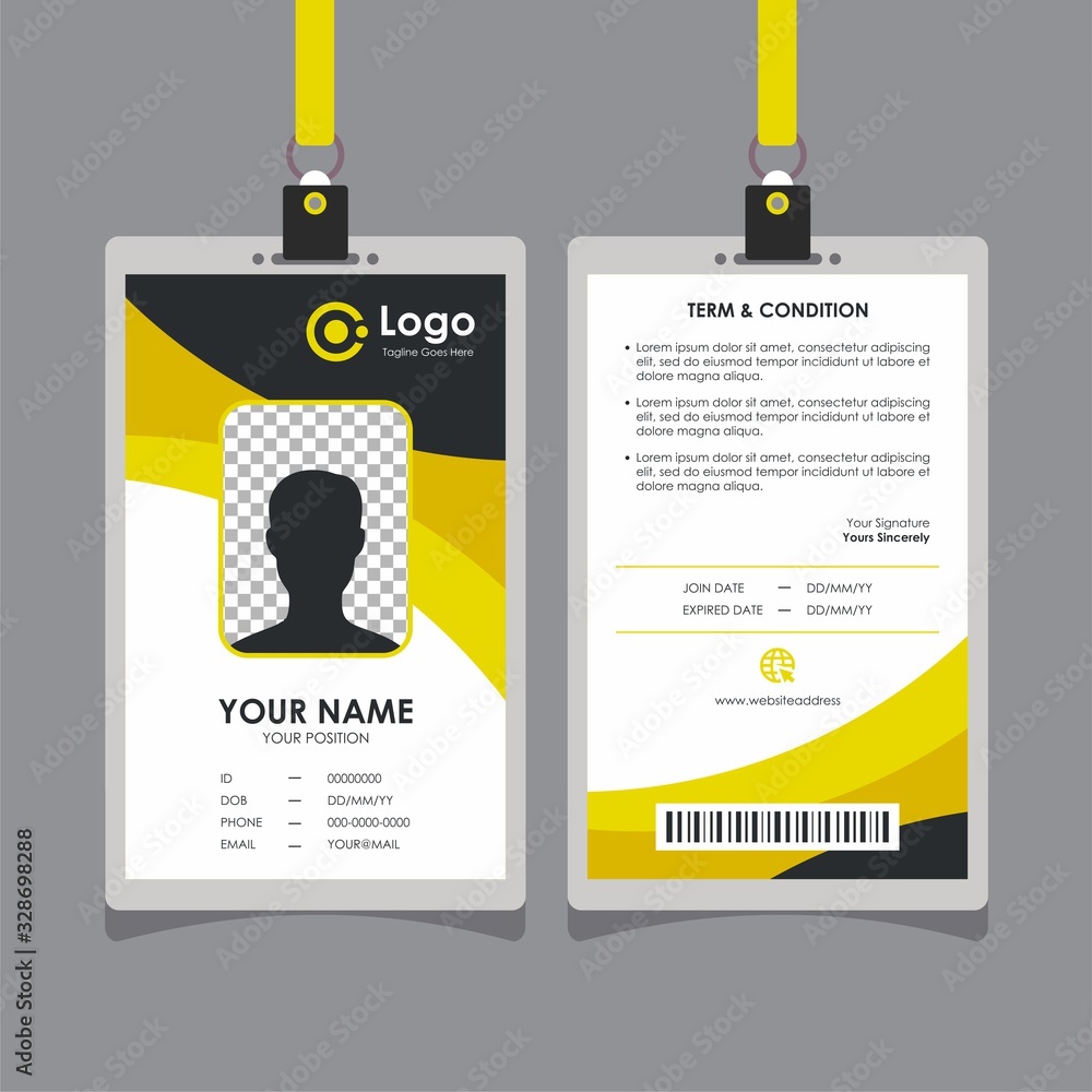 Simple Clean Yellow Curve Id Card Design, Professional Identity Card ...