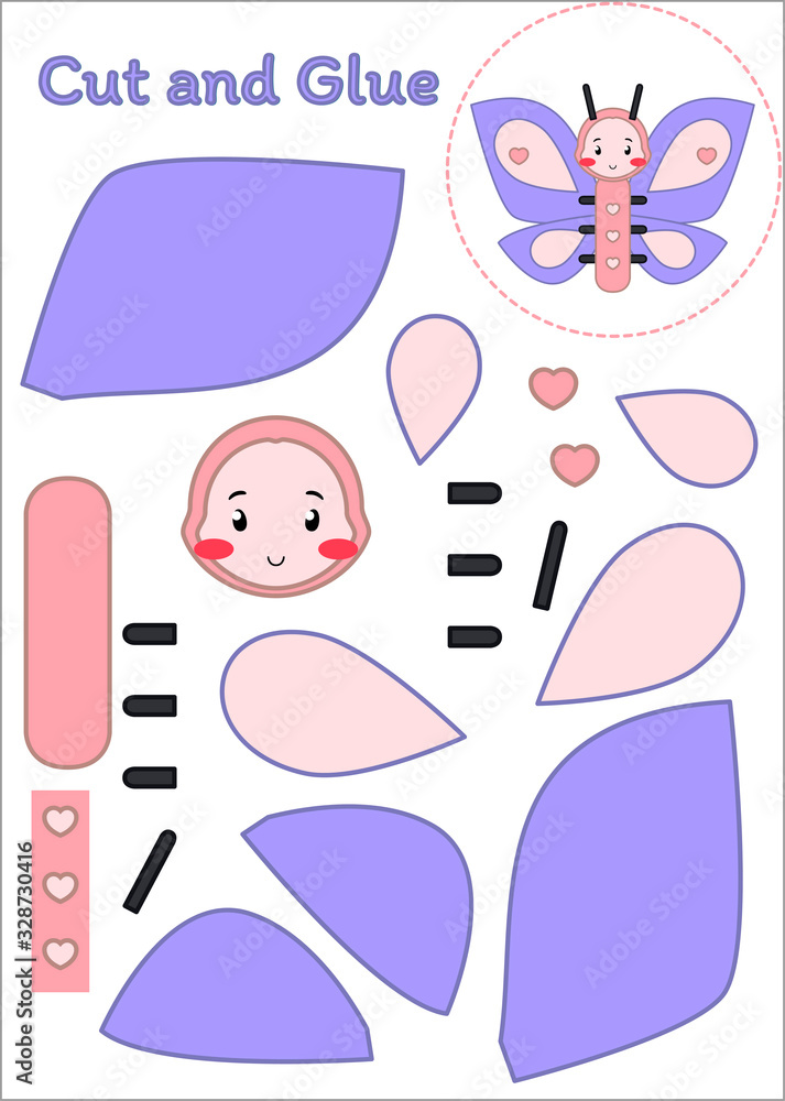 Cut and Glue Worksheet - Butterfly Stock Vector | Adobe Stock