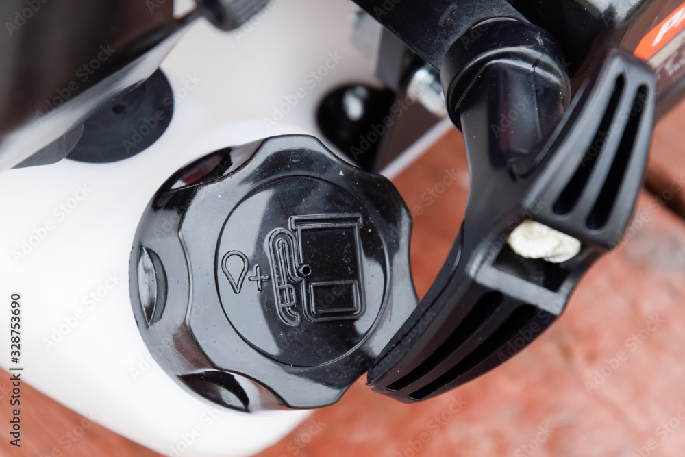 Elements of the fuel system of a gasoline trimmer. Fuel tank and ...