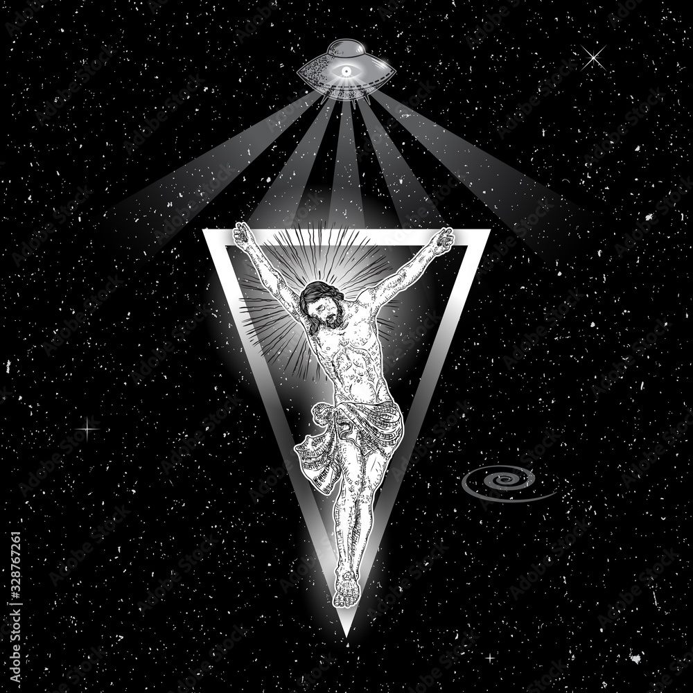 Vektor Jesus Christ on triangle tattoo. Symbol of Christianity prayer ...