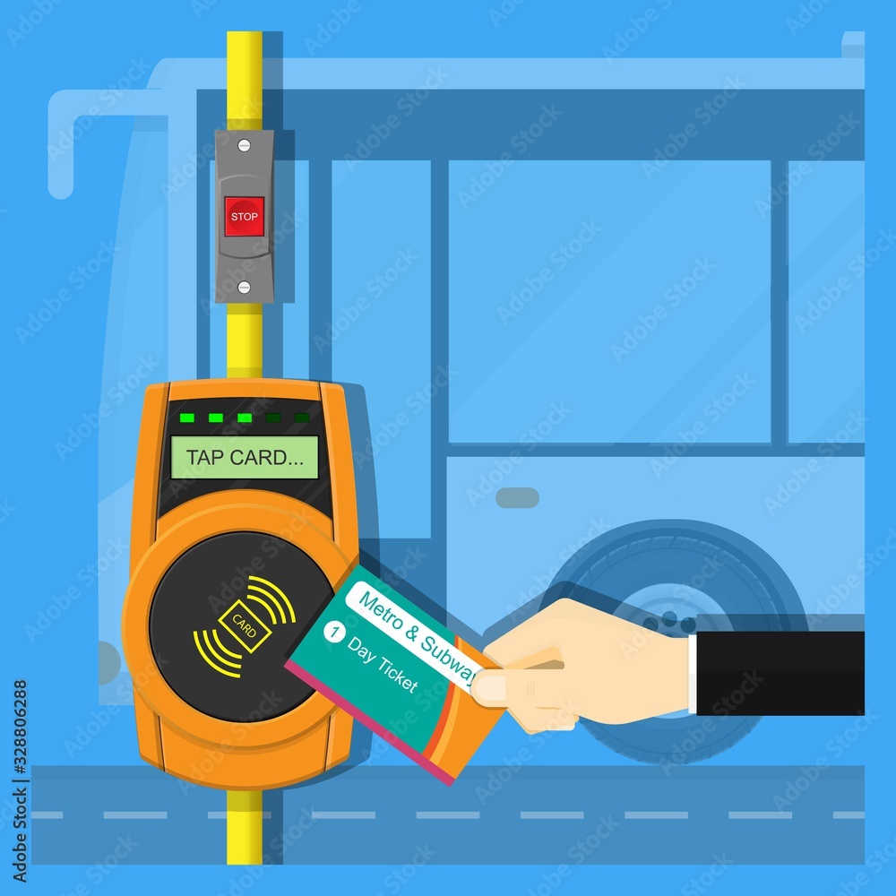 Card ticket validation scanning display tram train city urban box ride ...