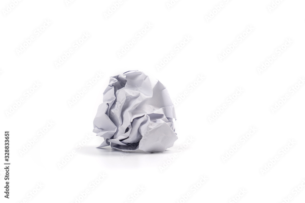Crumpled white a4 paper was shot in studio light on white background ...