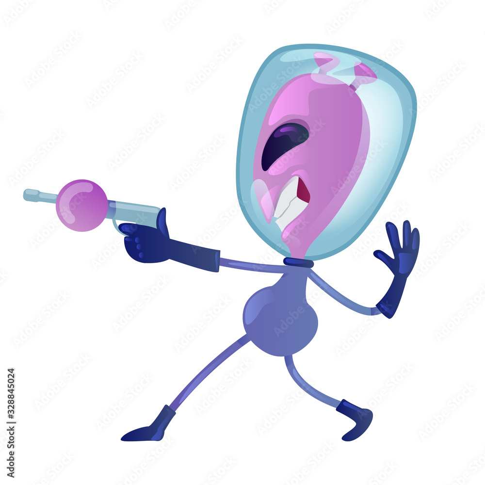 Image vectorielle Stock Alien with gun flat cartoon vector illustration ...