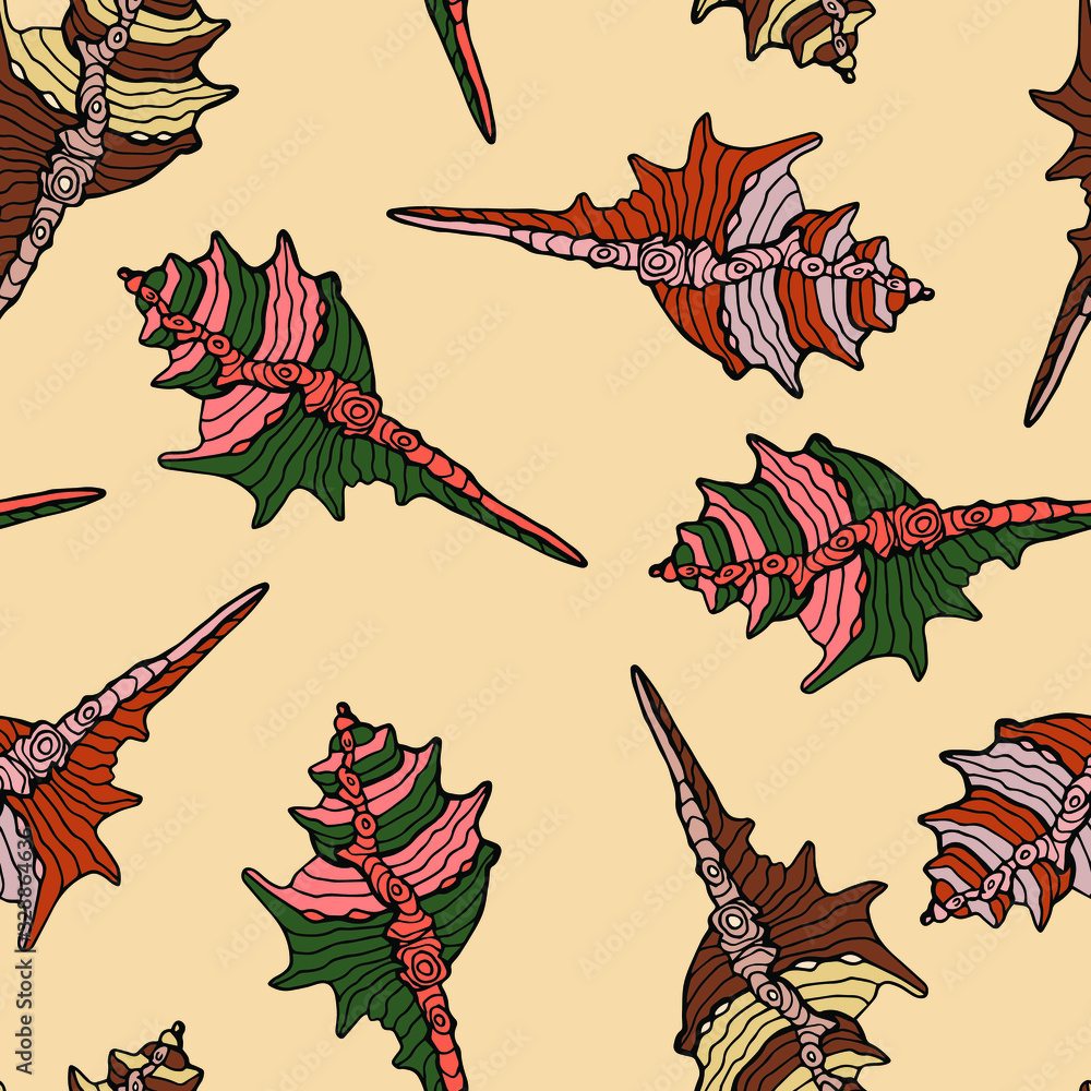 Seamless pattern of shells. Stock illustration. Cartoon style ...