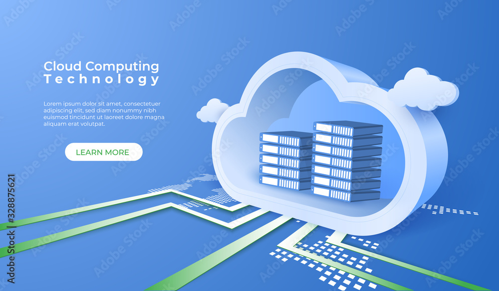 Cloud computing technology background. Digital online service. 3d cloud ...