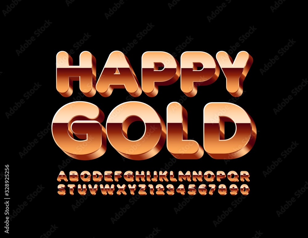 Vector shiny banner Happy Gold with 3D Font. Luxury shiny Alphabet ...