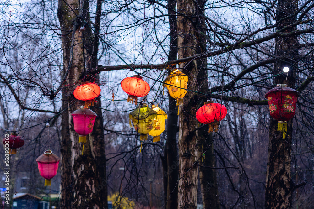 The entrance of an ancient Confucius Temple in Taiwan is decorated with ...