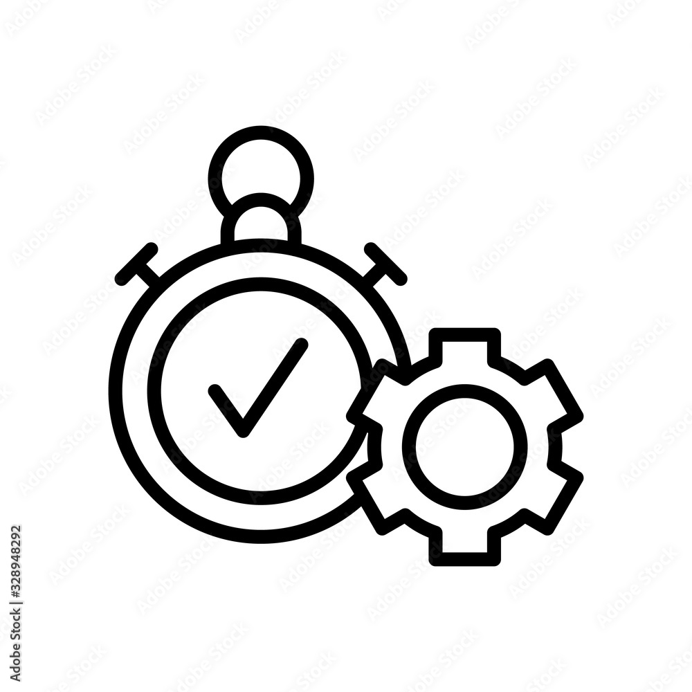 Gear, check mark, stopwatch icon. Simple line, outline vector elements ...