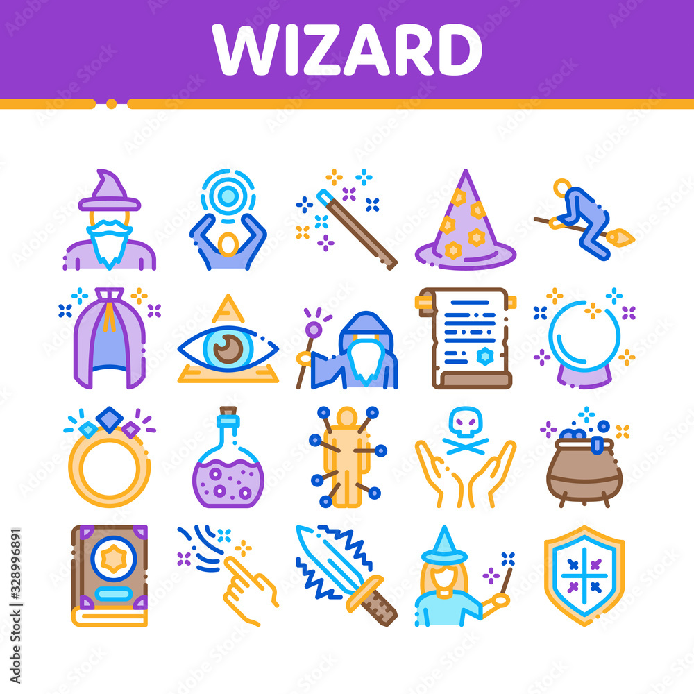 Image vectorielle Stock Wizard Magic Equipment Collection Icons Set ...