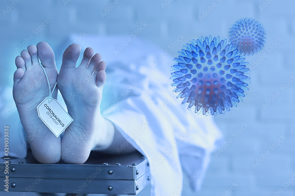 concept imitation morgue, coronavirus victim killed by 2019-ncov, legs ...