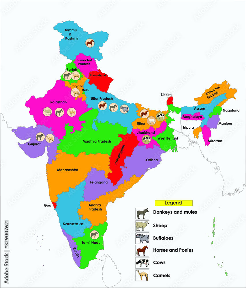 Animal map of India. Animal map design with state in india map 素材庫向量圖 ...