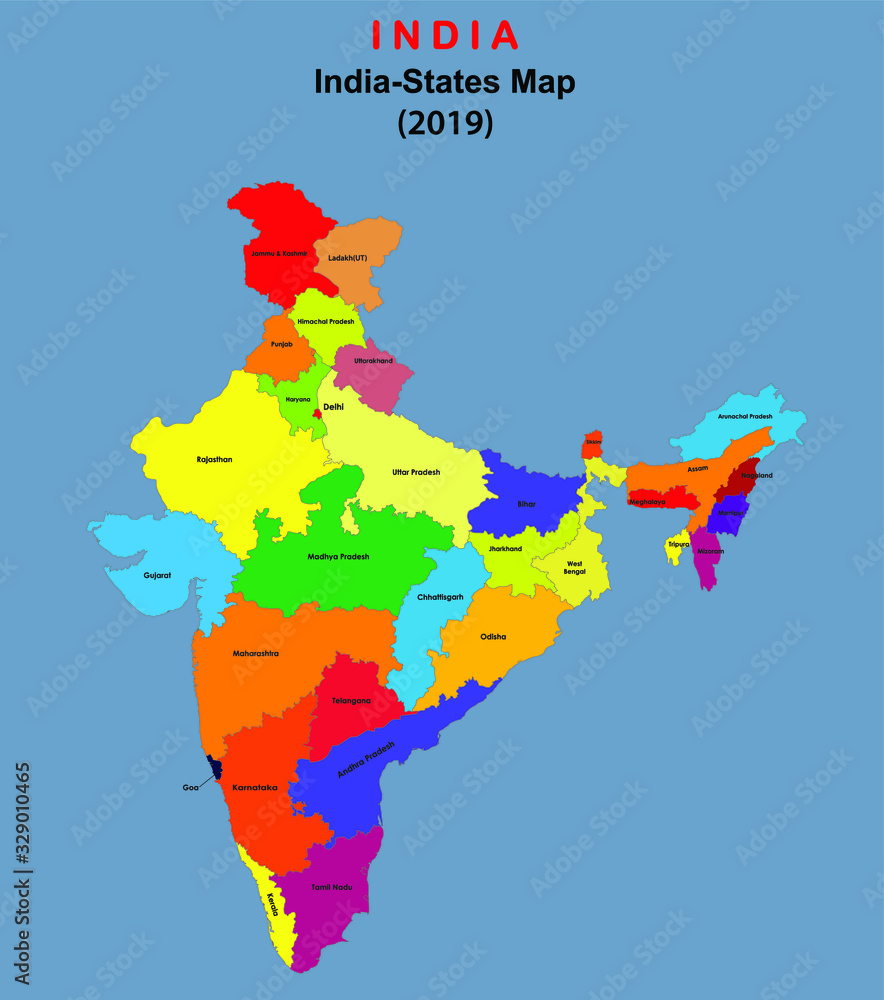 India state map vector illustration. India map with all state name ...
