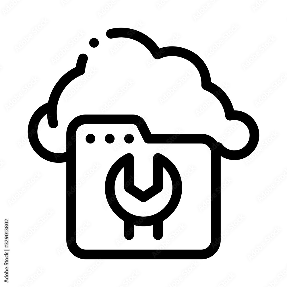 Fix Cloud Folder Icon Vector. Outline Fix Cloud Folder Sign. Isolated ...