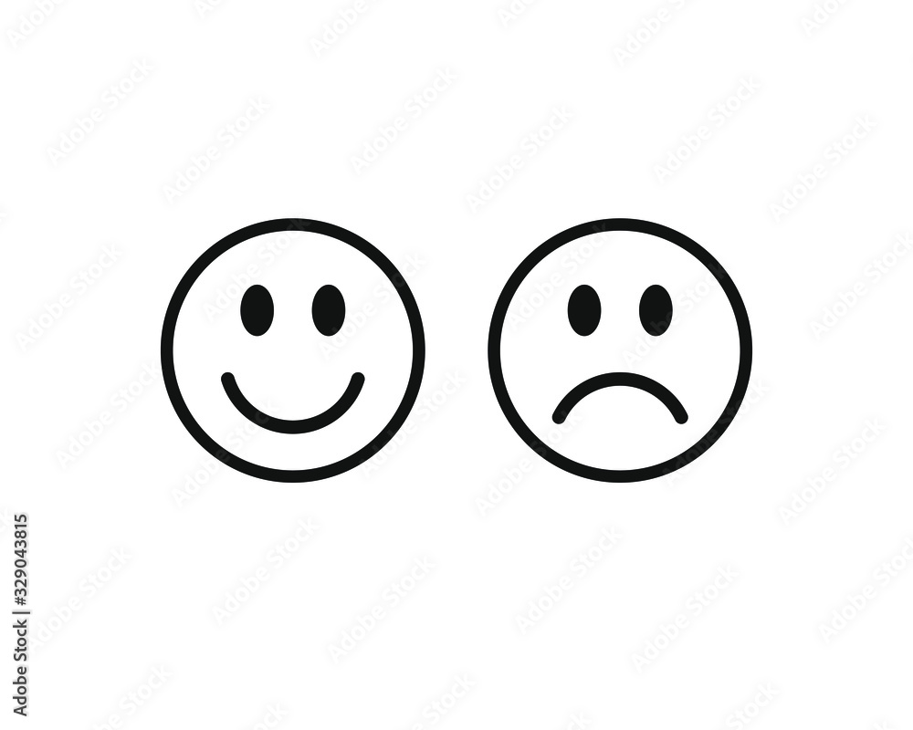 Happy smile and sad unhappy face emoji icon. Positive and negative ...