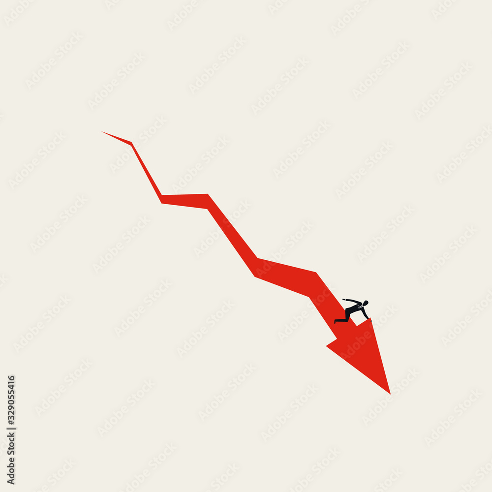 Stock market crash vector concept with downward arrow and businessman ...
