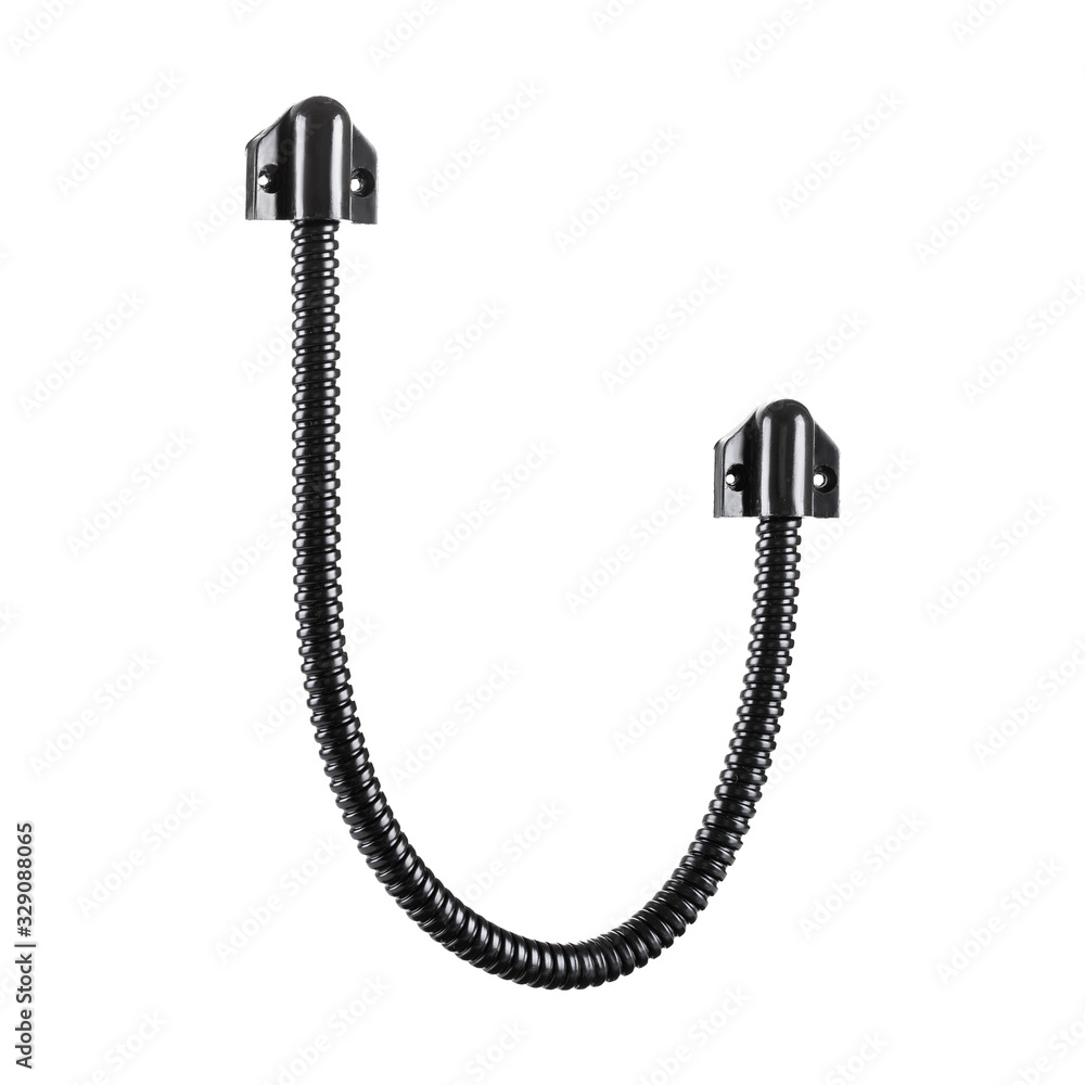 Black plastic flexible cable conduit for the door. Flexible corrugated ...